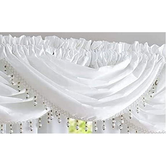 Bridget Crushed Satin Valance with Beaded Trim, White - Walmart.com