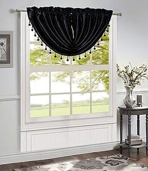 Bridget Crushed Satin Window Valance with Beaded Trim, Black and Gold ...