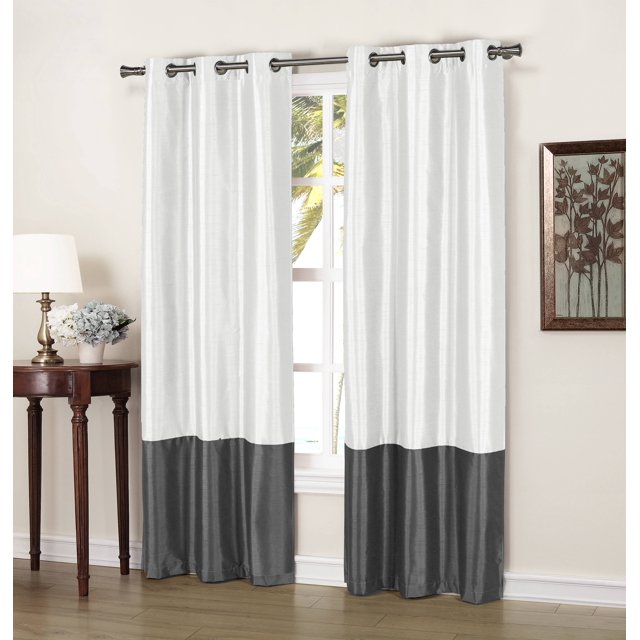 Bridgette 38 In. W X 84 In. L Polyester Window Panel In White-Grey (2 ...