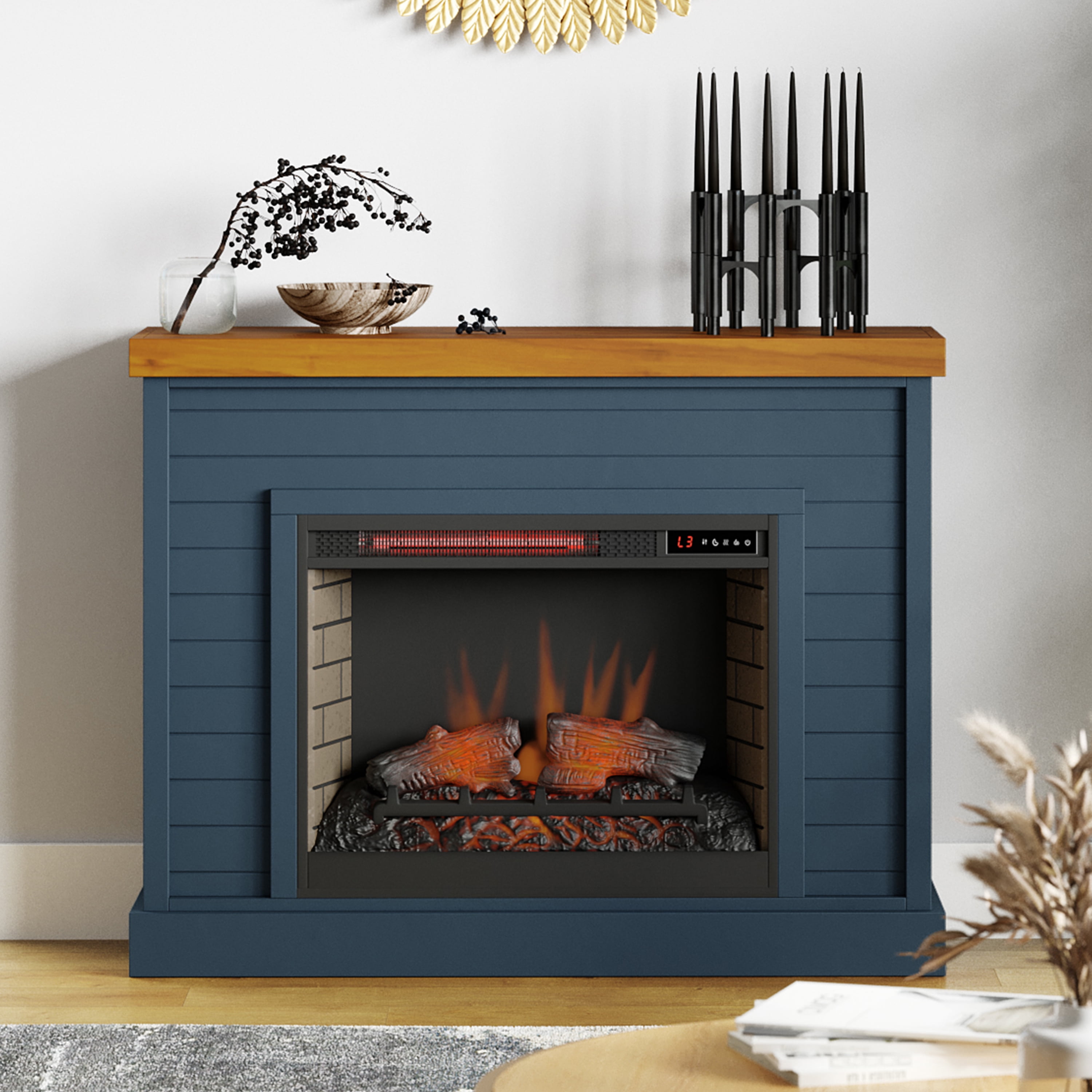 Bridgevine Home 48 Inch Mantel Fireplace with Remote, Blue Denim and ...