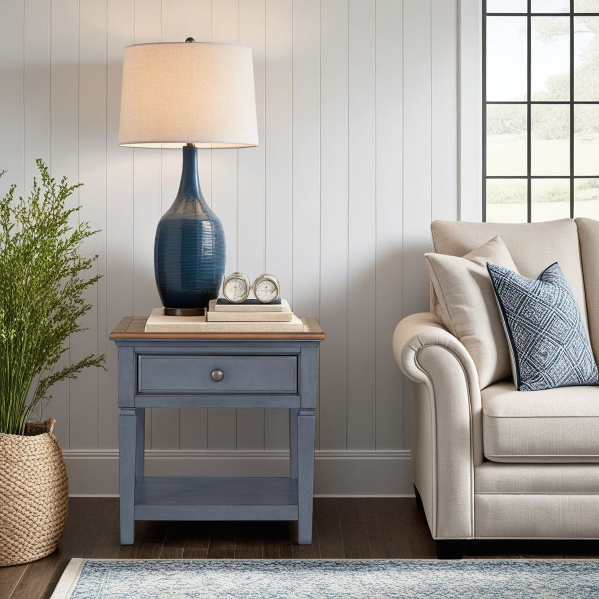 Bridgevine Home Americana 24 Inch End Table, Corduroy Blue Finish ...