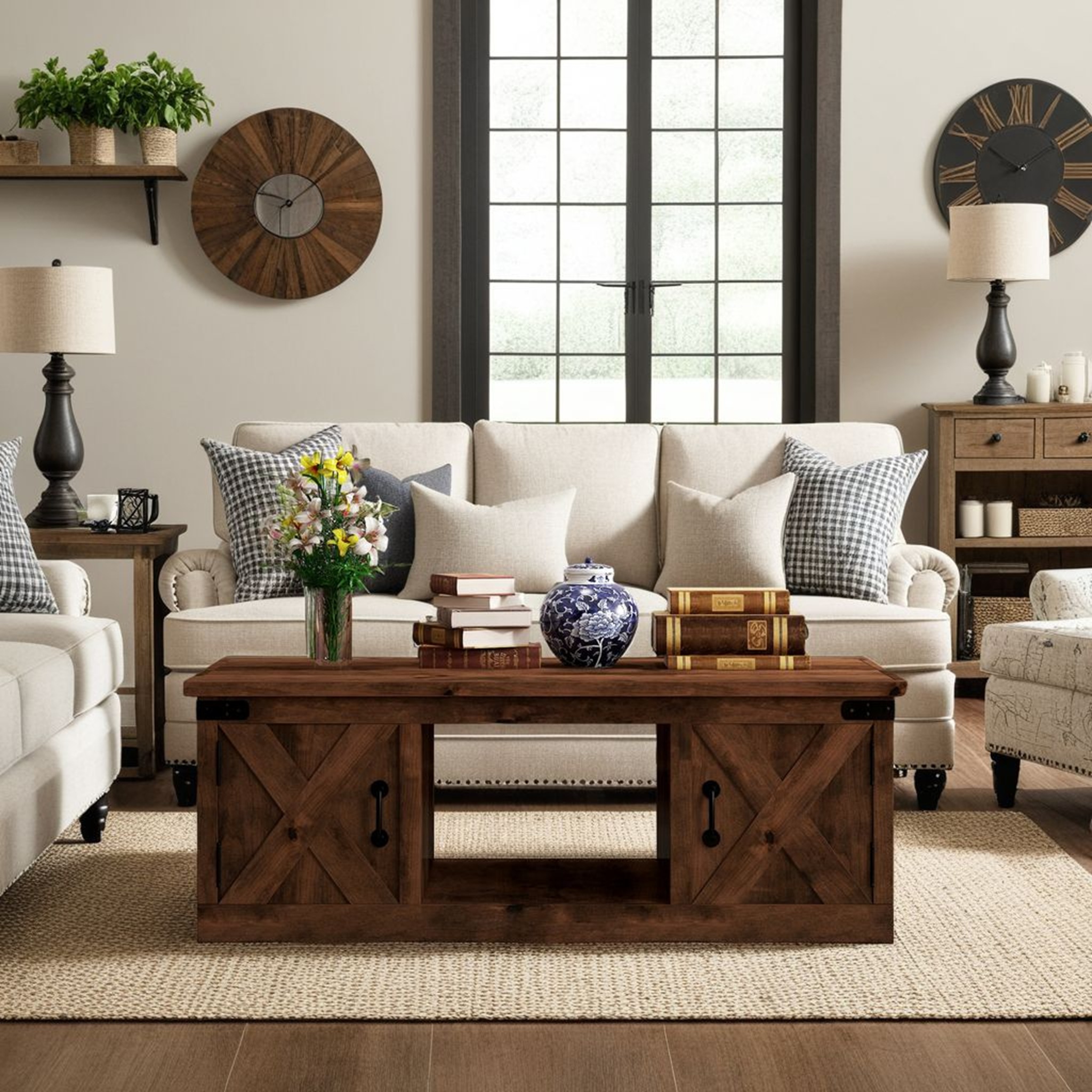 Bridgevine Home Rustic Farmhouse 48 inch Barn Wooden Coffee Table, Aged ...