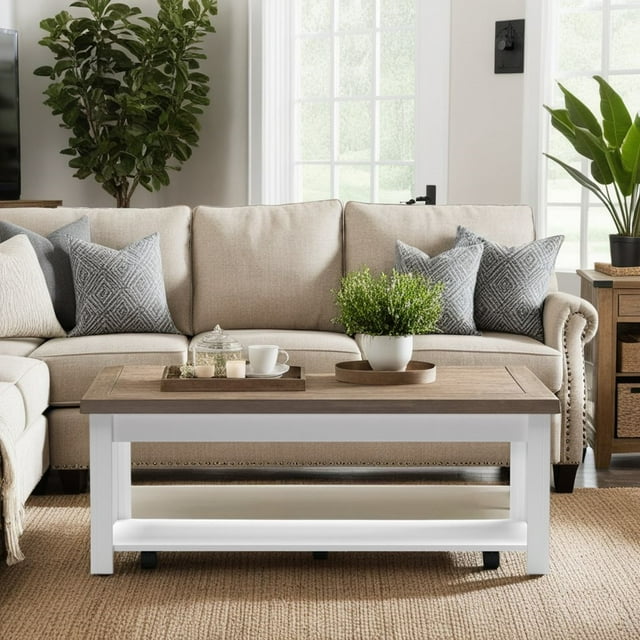 Bridgevine Home 48 inch Hampton Coffee Table, Jasmine Whitewash and ...