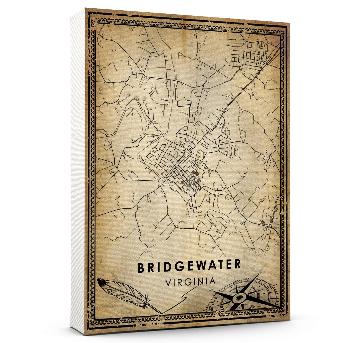 Bridgewater Vintage Map Prints Canvas, Virginia Map Art Canvas, Canvas ...