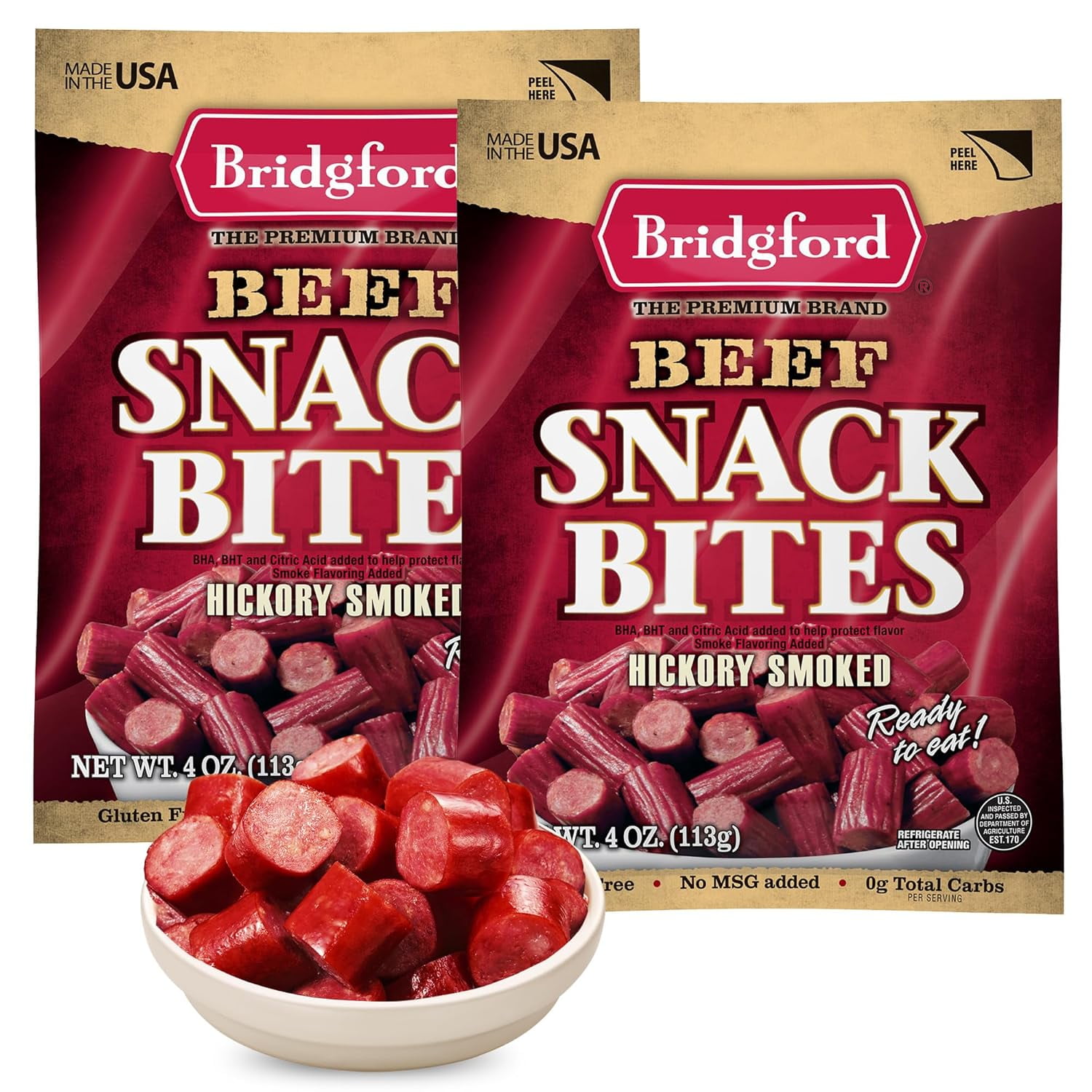 Bridgford Beef Snack Bites 4 oz Pack of 2 - Ready-to-Eat Beef Snacks ...