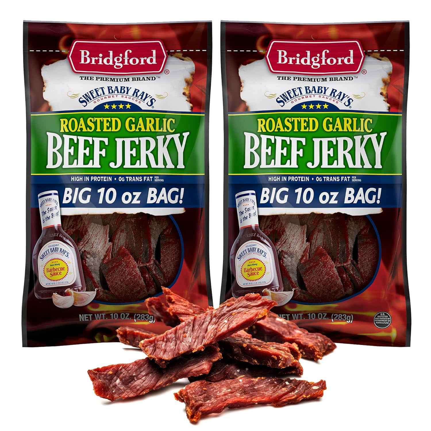 Bridgford Sweet Baby Ray’s Beef Jerky Roasted Garlic 10 oz Pack of 2 ...
