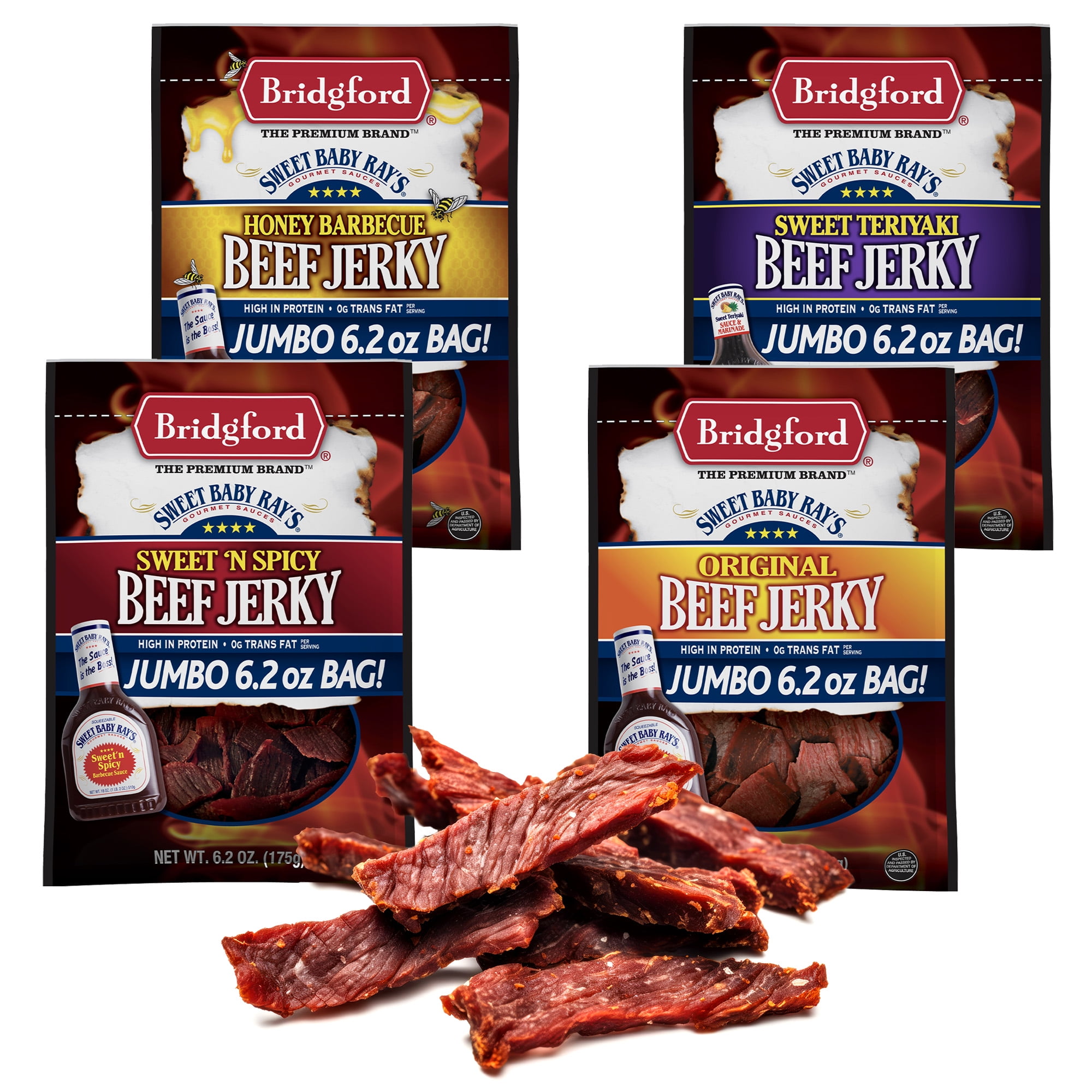 Bridgford Sweet Baby Ray’s Beef Jerky Variety Pack 6.2 oz Pack of 4 ...