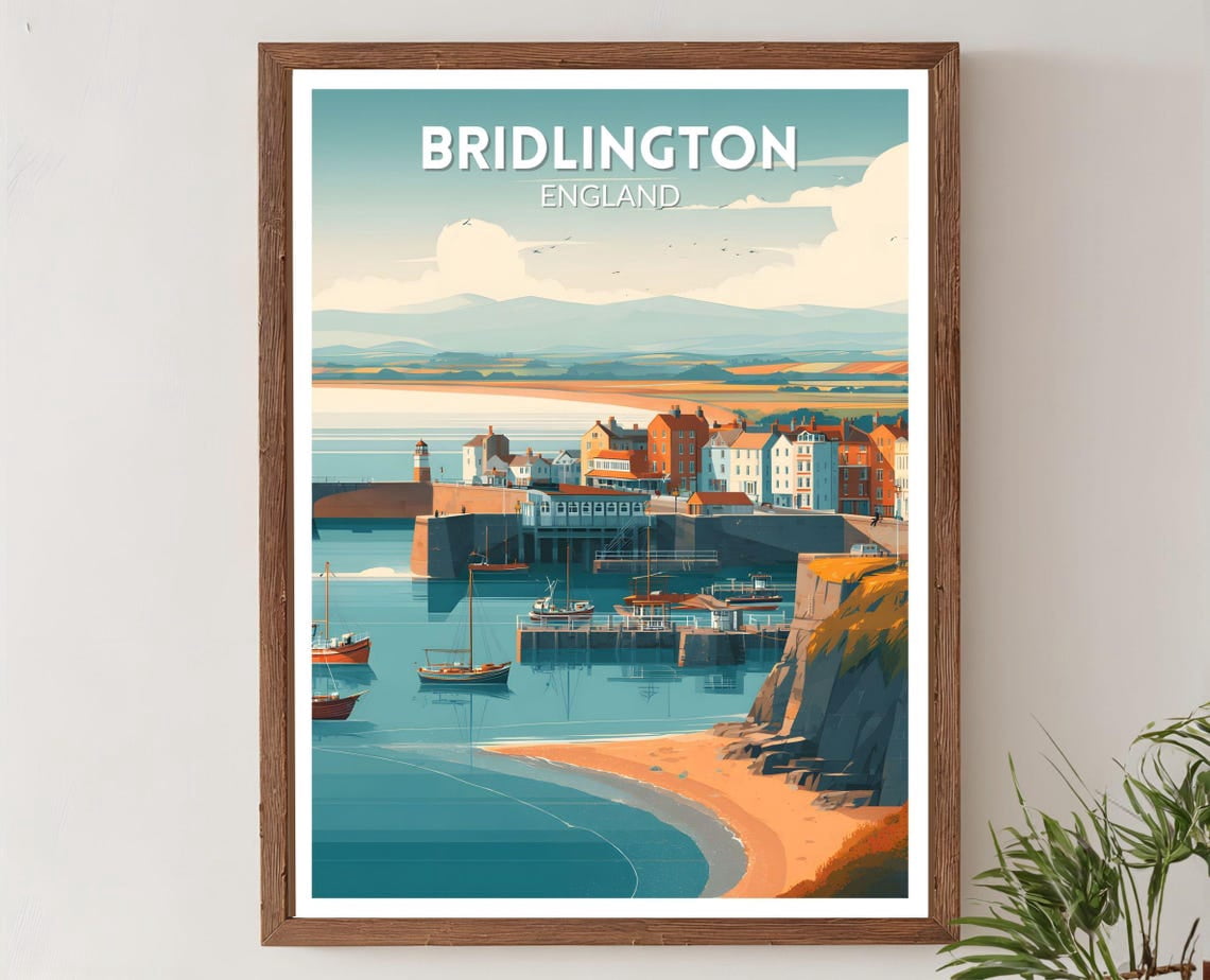 Bridlington England Retro Travel Mid Century Modern Vintage Coastal Art ...