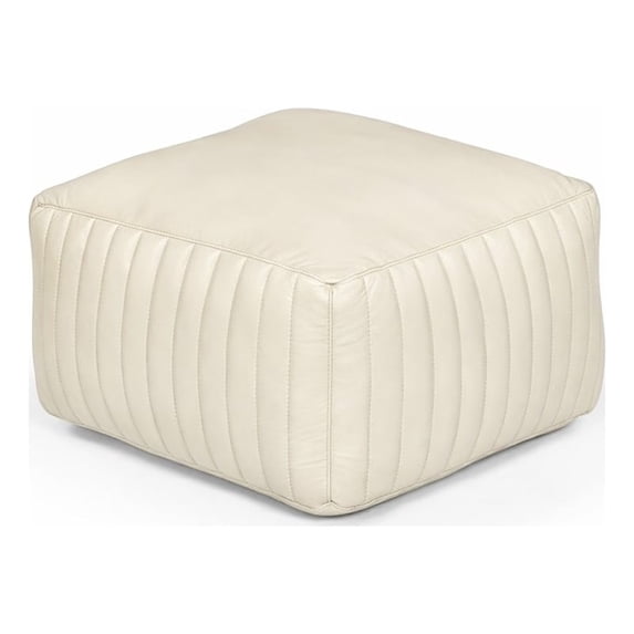 Brie Genuine Leather Square Pouf in a Sophisticated Ivory Finish ...