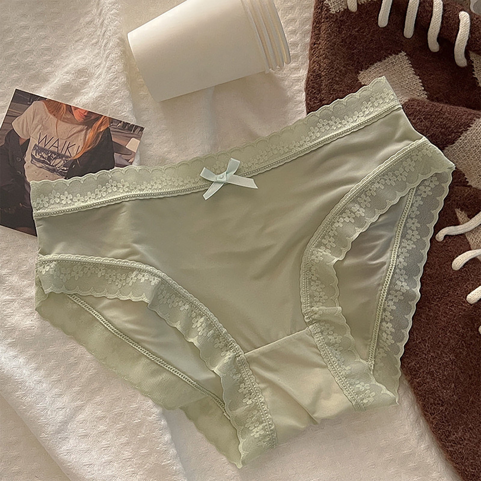 Briefs for Women Ladies Fashion Solid Color Seamless Ice Silk Mid Waist ...