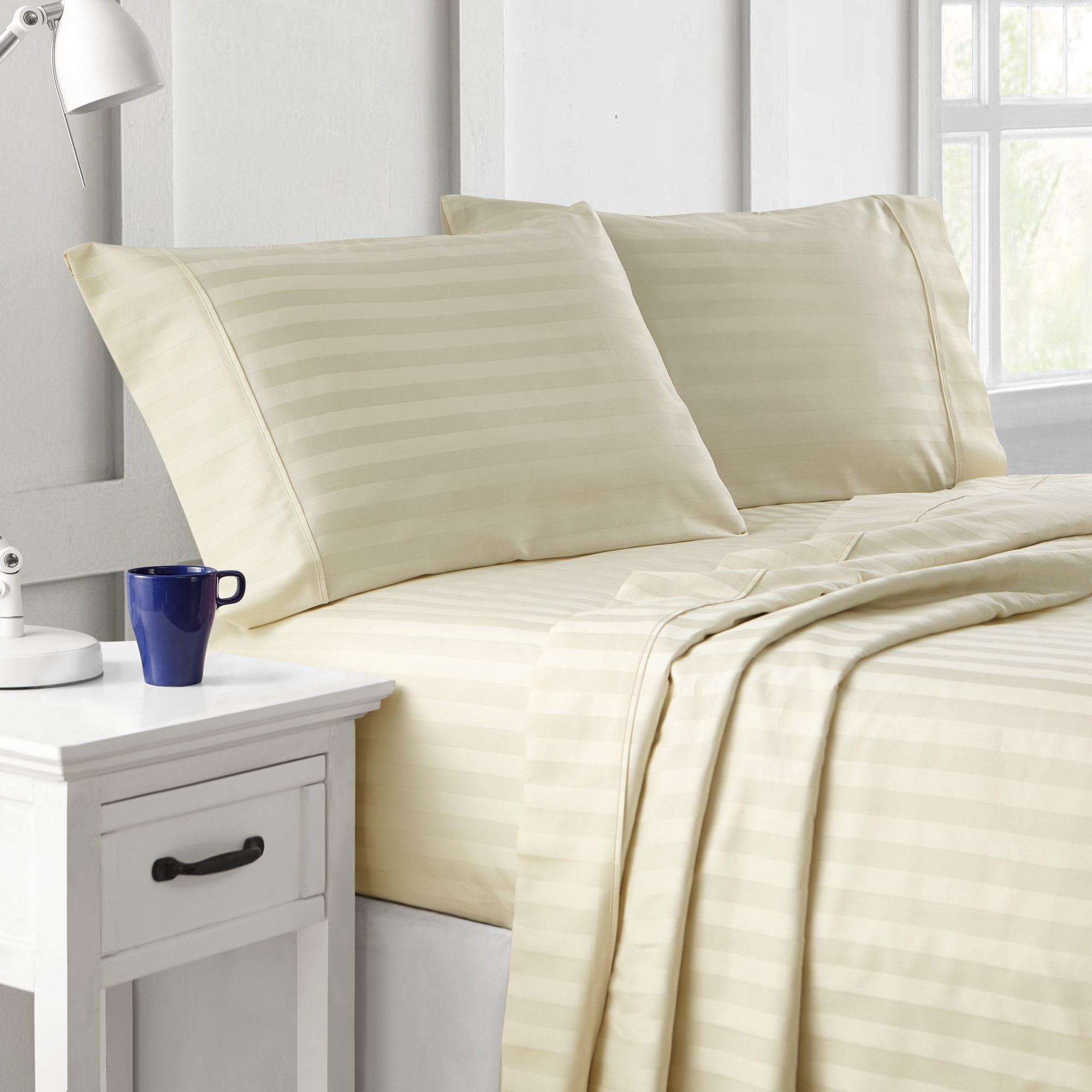 Brielle Home 100% Organic Cotton Dobby Stripped Sheet Set Collection ...