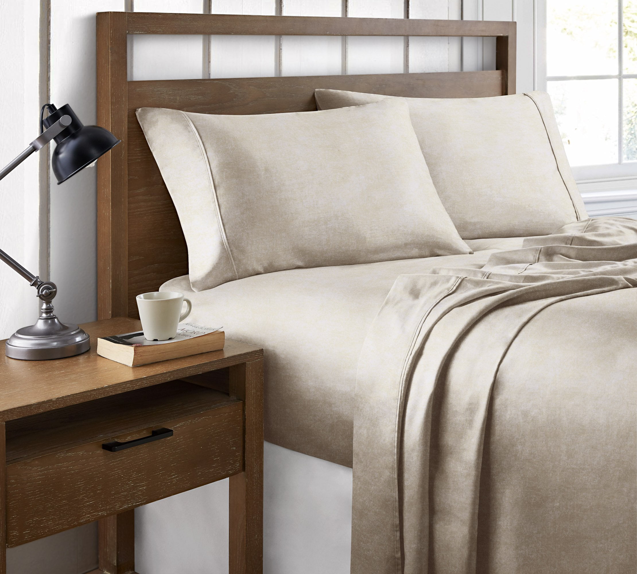 Brielle Home 100-percent Organic Cotton Heather Printed Sheet Set Taupe ...
