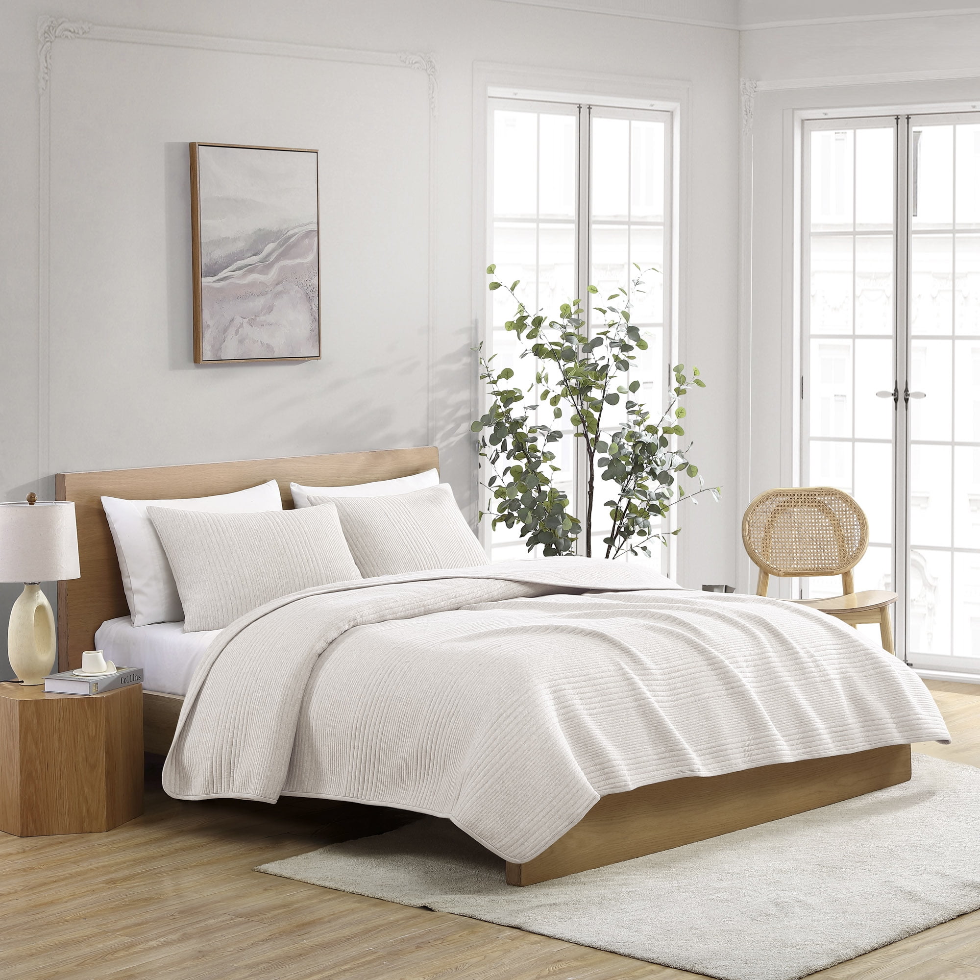 Brielle Home Atlas Quilt Set, Heathered Jersey Fabric, Channel Stitch ...