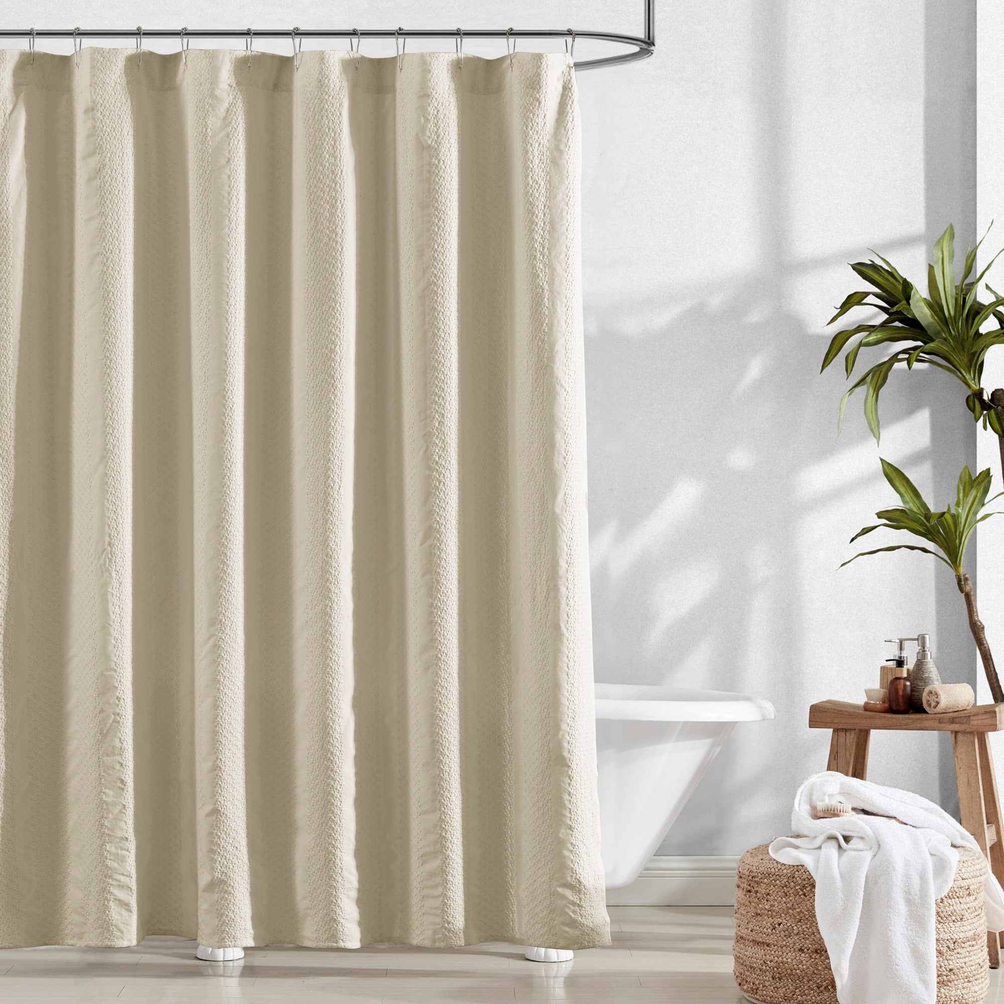 Brielle Home Billie Garment Washed Jacquard Stripe Shower Curtain Linen ...
