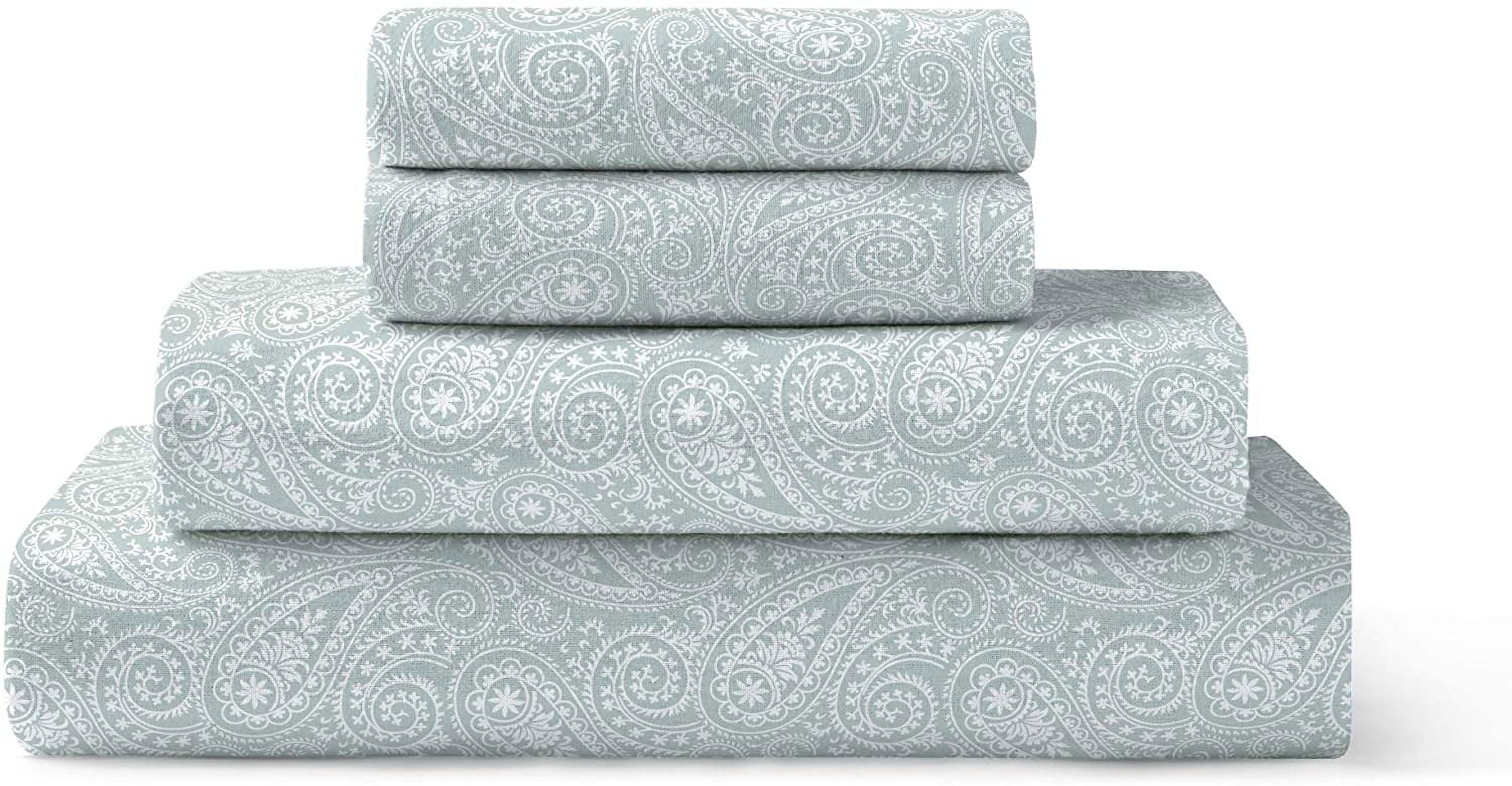 Brielle Home Cotton Flannel Bed Sheet Set Paisley Spa Blue Paisley ...