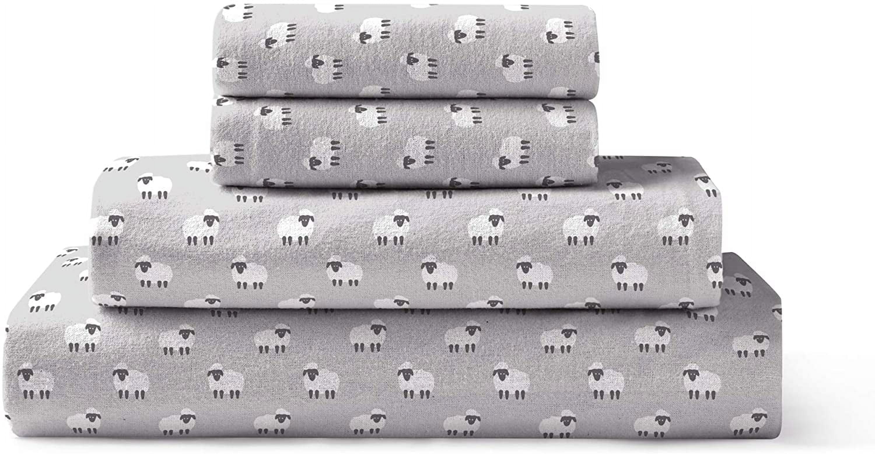 Brielle Home Cotton Flannel Bed Sheet Set Sheep Light Grey Novelty ...