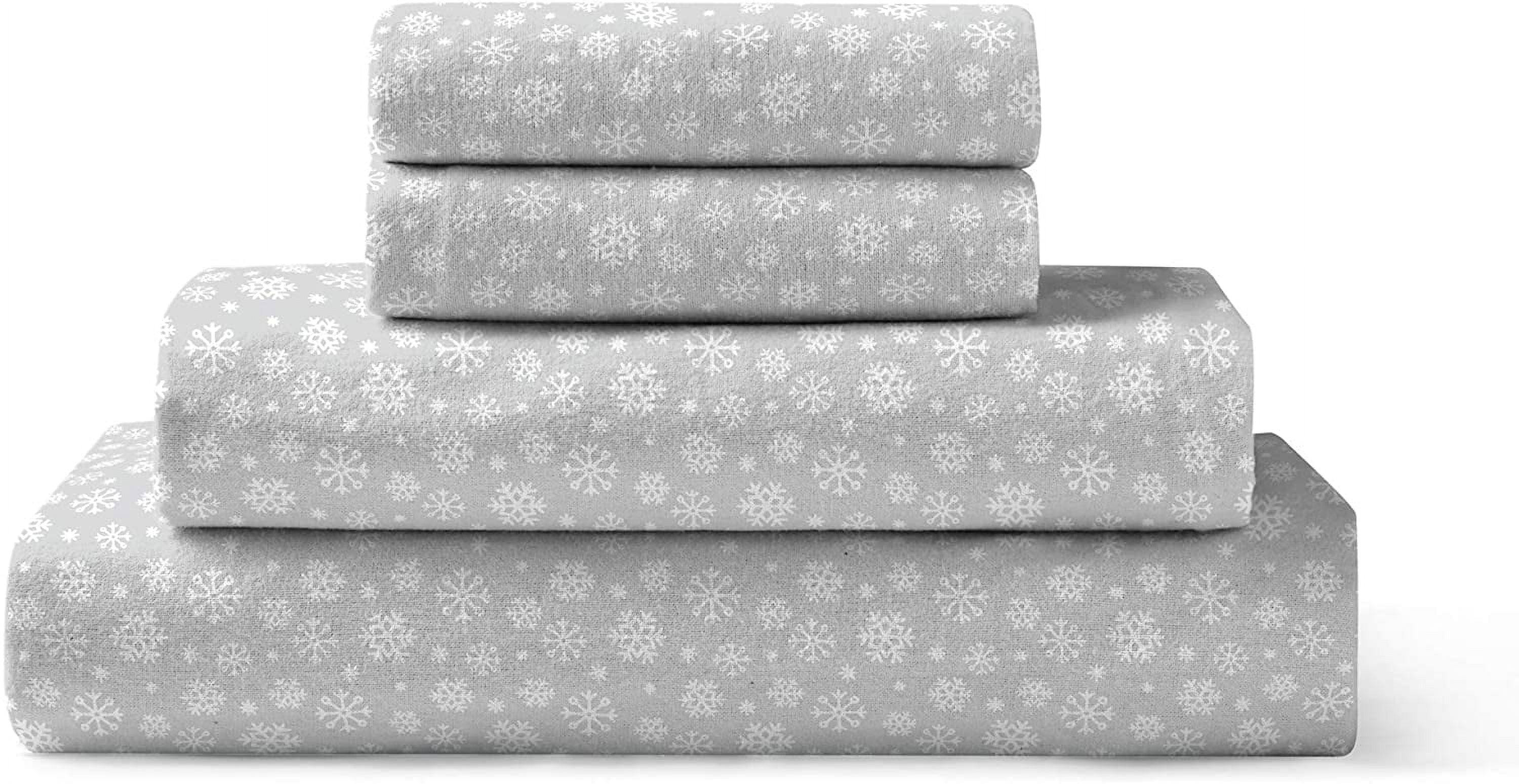 Brielle Home Cotton Flannel Bed Sheet Set Snowflake Light Grey Novelty ...