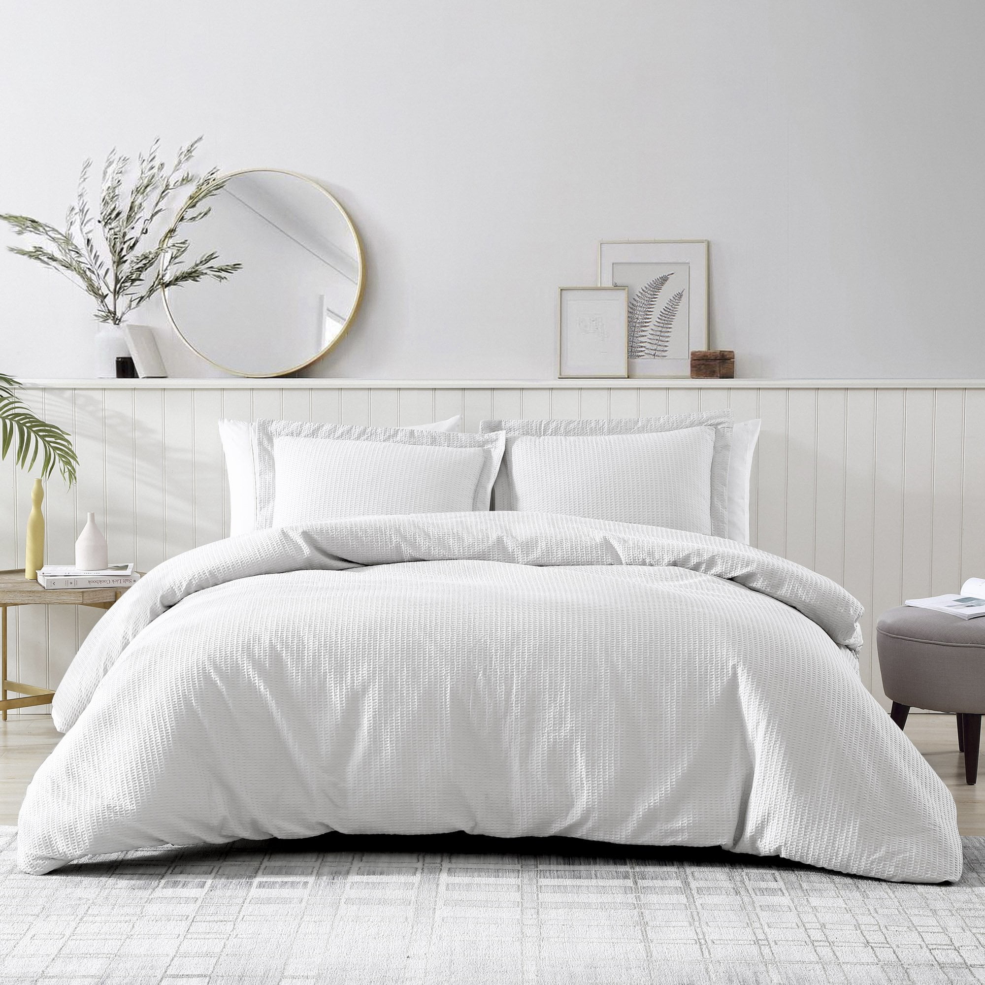 Brielle Home King/Queen Size Pierce Waffle 100% Cotton Comforter Set, 3 ...