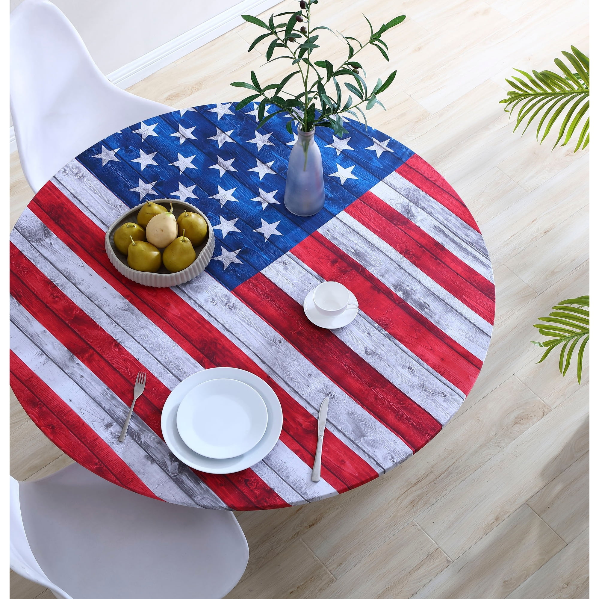 Brielle Home Printed Fabric Table Cover American Flag 42" Round Round ...