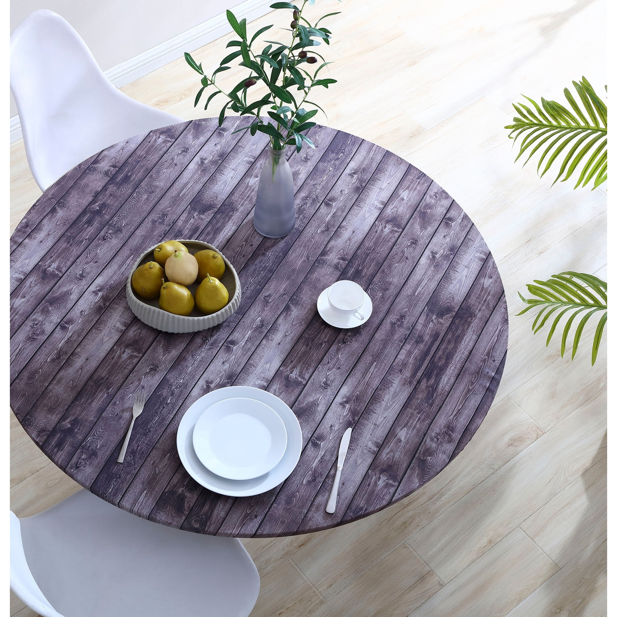 Brielle Home Printed Fabric Table Cover Distressed Wood 48" Round Round ...