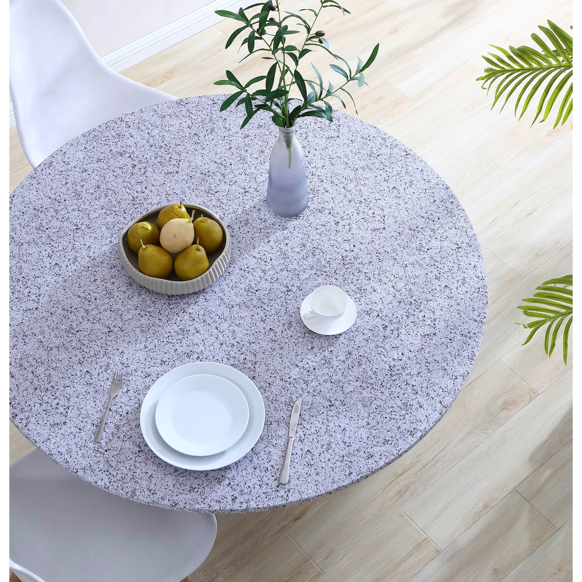 Brielle Home 42" Round Elasticized Printed Fabric Table Cover - Granite ...