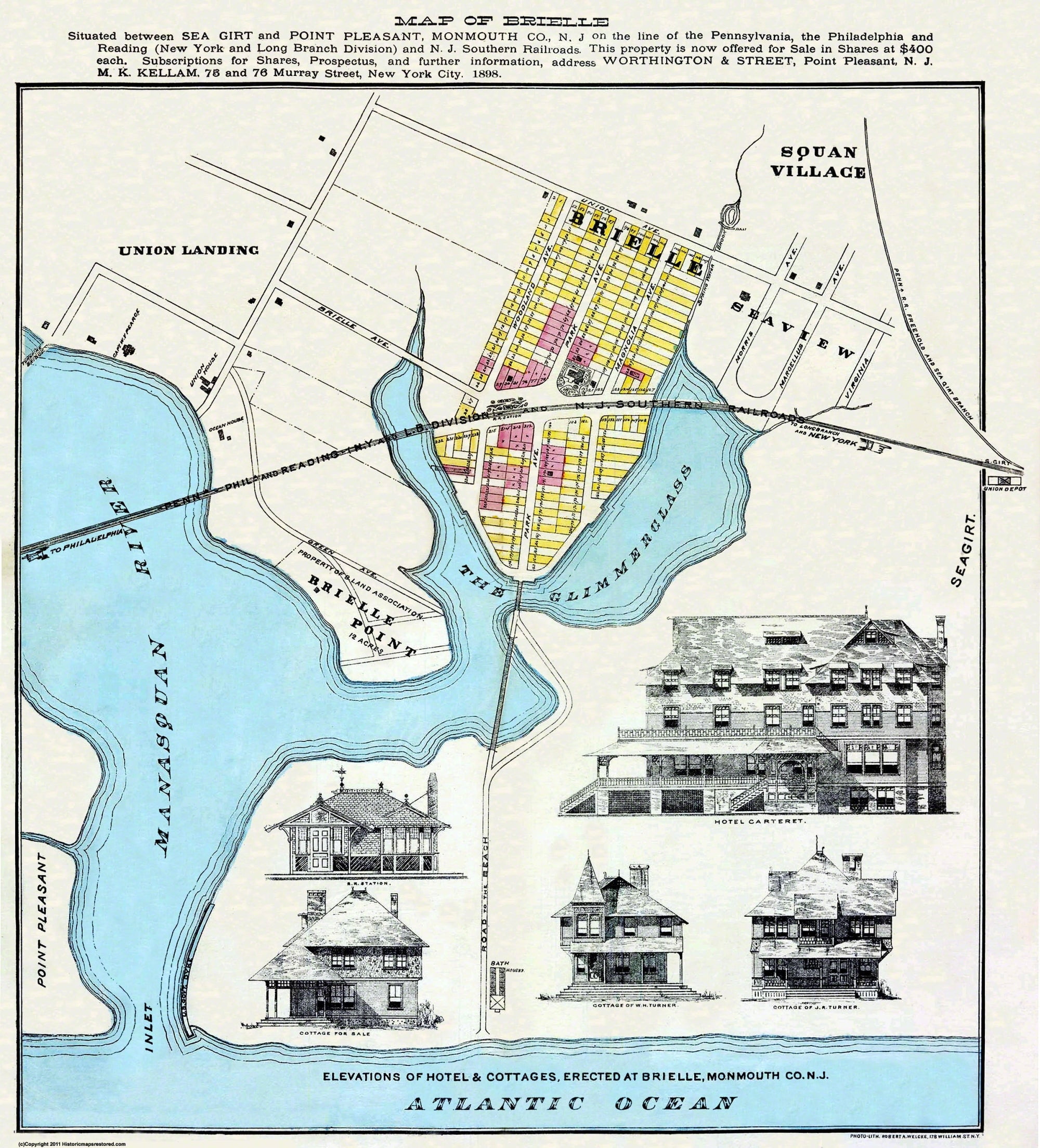 Historic City Map - Brielle New Jersey - Welke 1898 - 23 x 25.38 ...