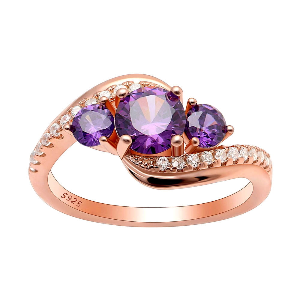 Brielle Rose Gold Sterling Silver Purple Cz Birthstone Ring Ginger Lyne ...