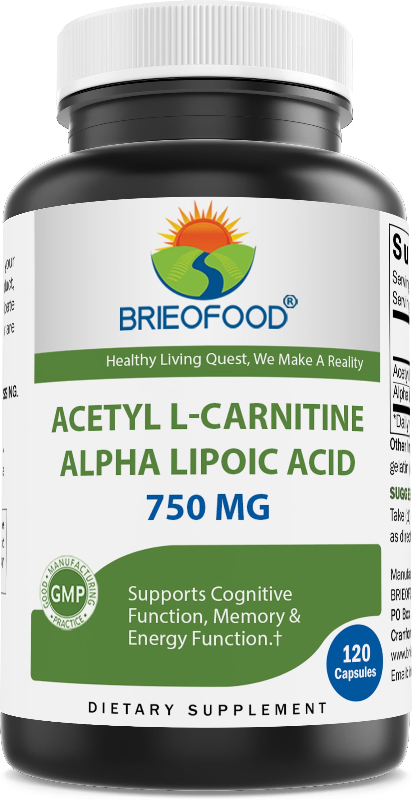 Brieofood Acetyl L-Carnitine ALA ALC 750mg Supplement Pills, 120 ...