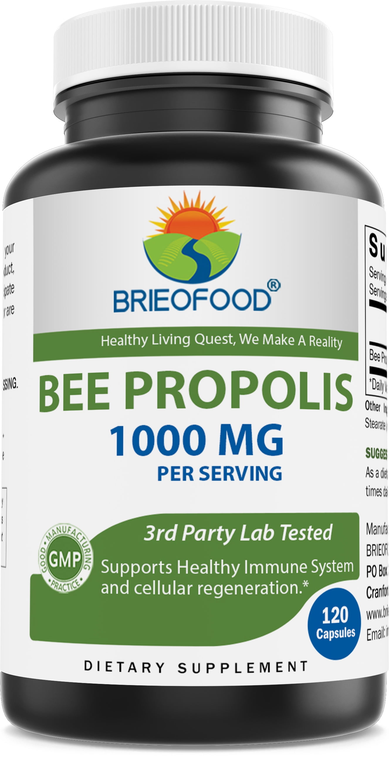 Brieofood, Bee Propolis Supplement, 1000mg per serving, 120 capsules ...