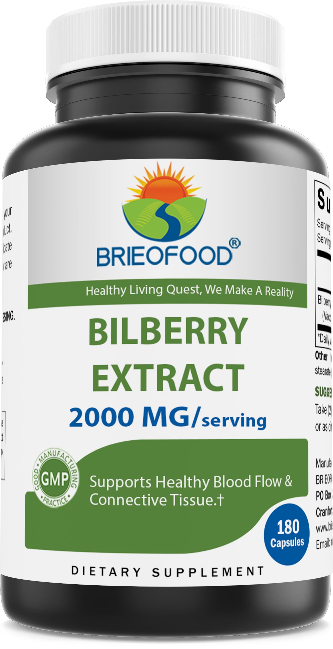 Brieofood, Bilberry Extract, 2000 mg per serving, 180 capsules ...