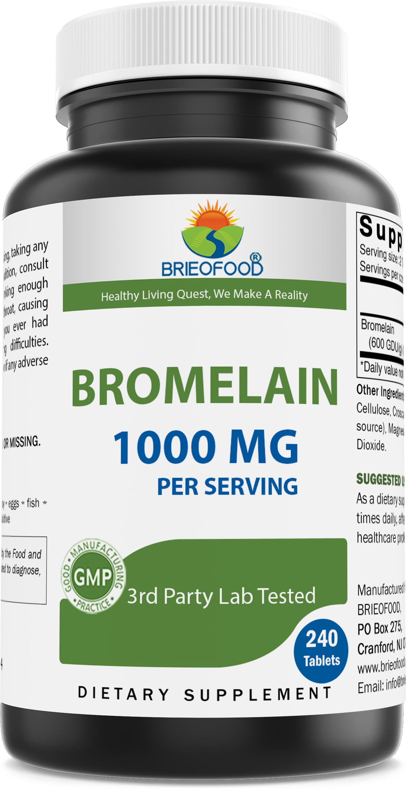 Brieofood Bromelain 1000mg per Serving 240 Tablets - Proteolytic ...