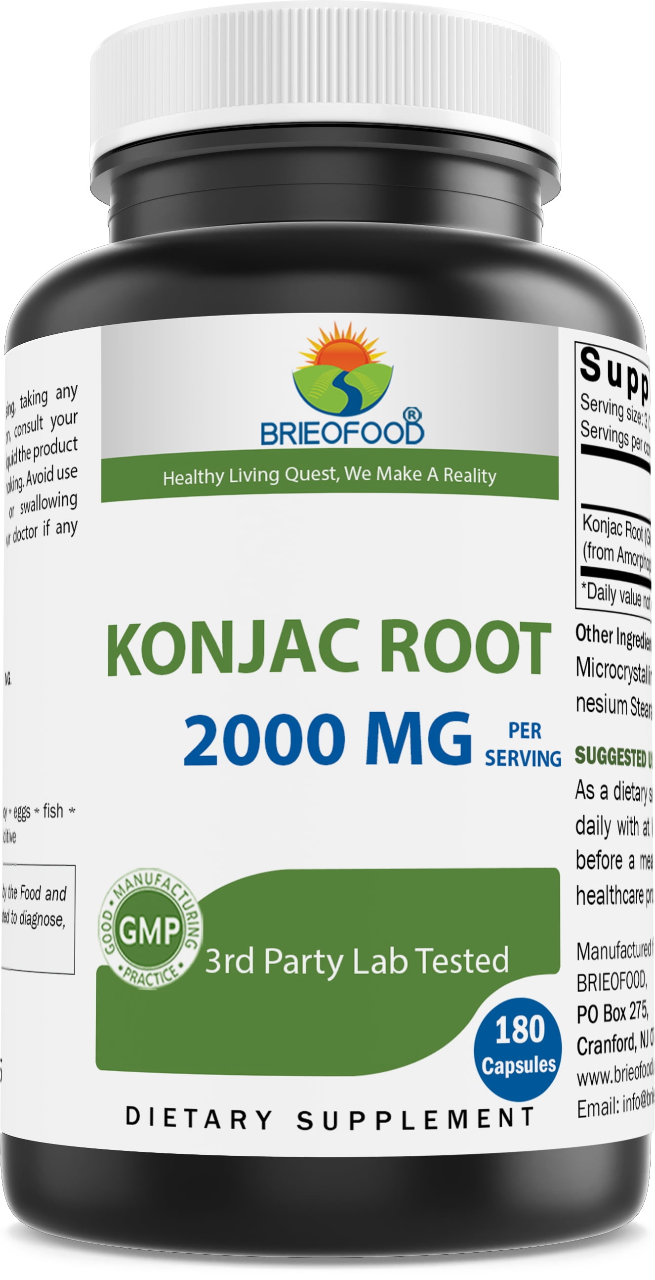 Brieofood Konjac Root Glucomannan 2000 mg per Serving, 180 Vegetarian ...