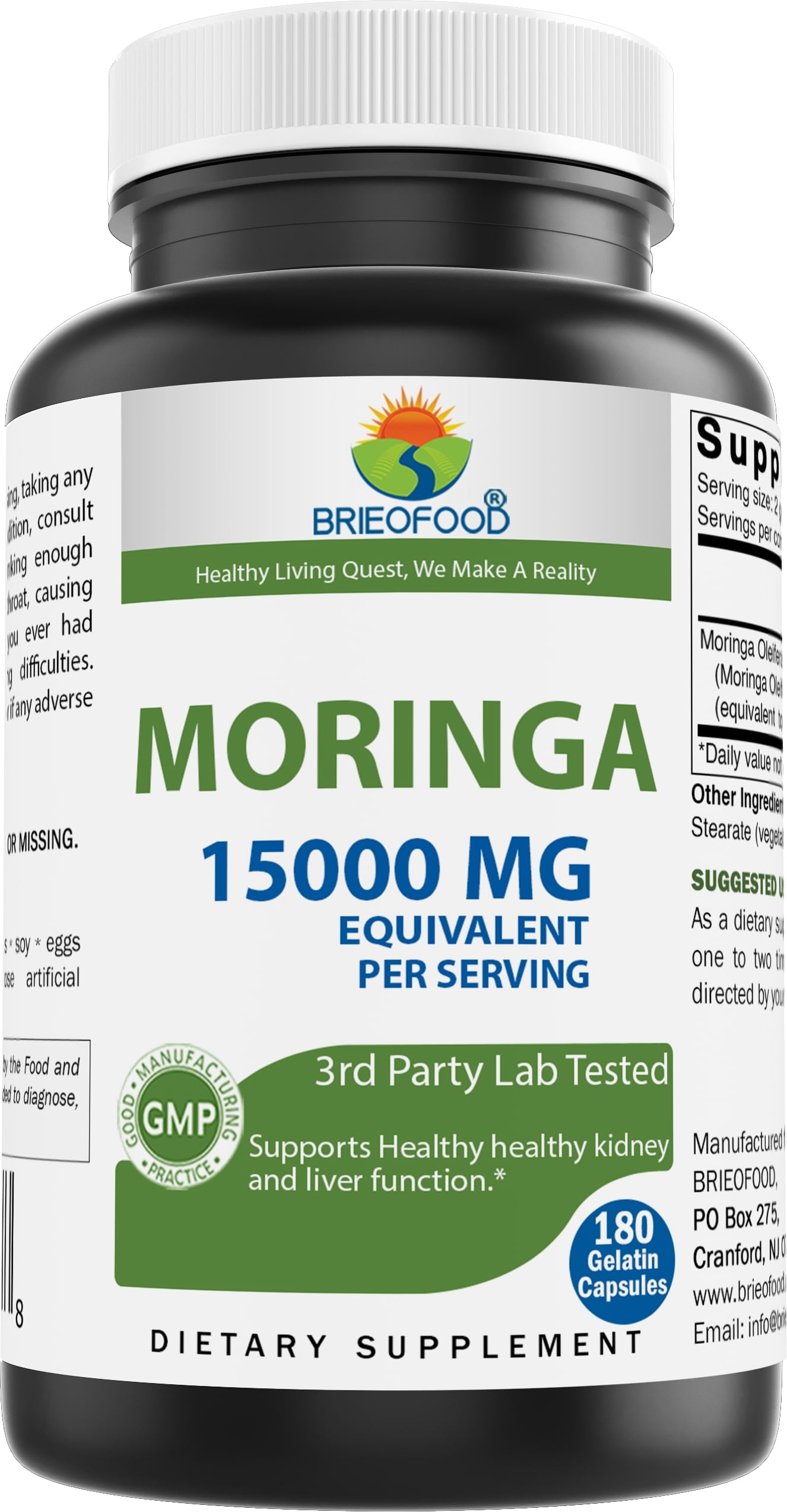 Brieofood Moringa Oleifera - 15000 mg Equivalent per Serving - 180 ...