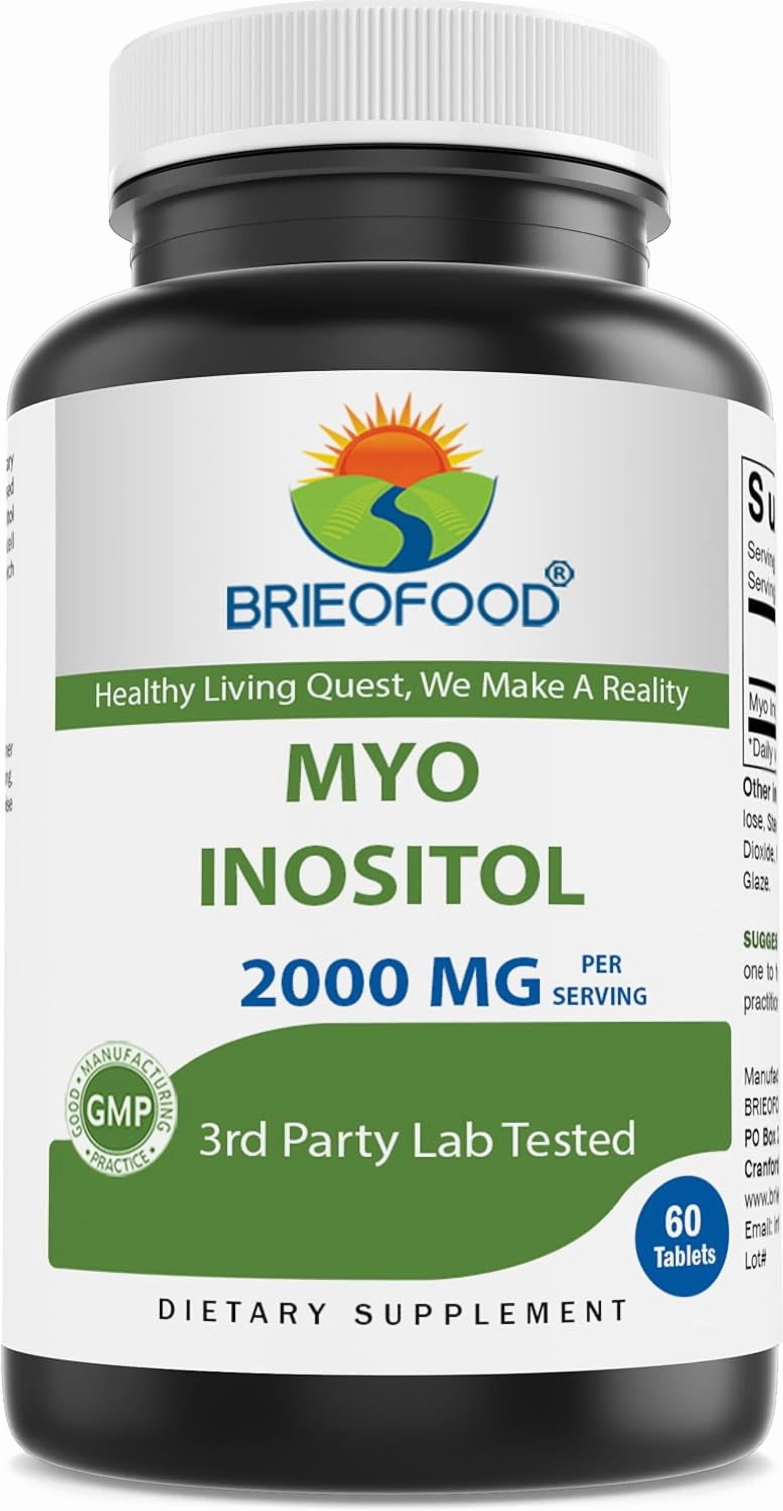 Brieofood Myo Inositol 2000 mg per Serving - 60 Tablets - 3rd Party Lab ...