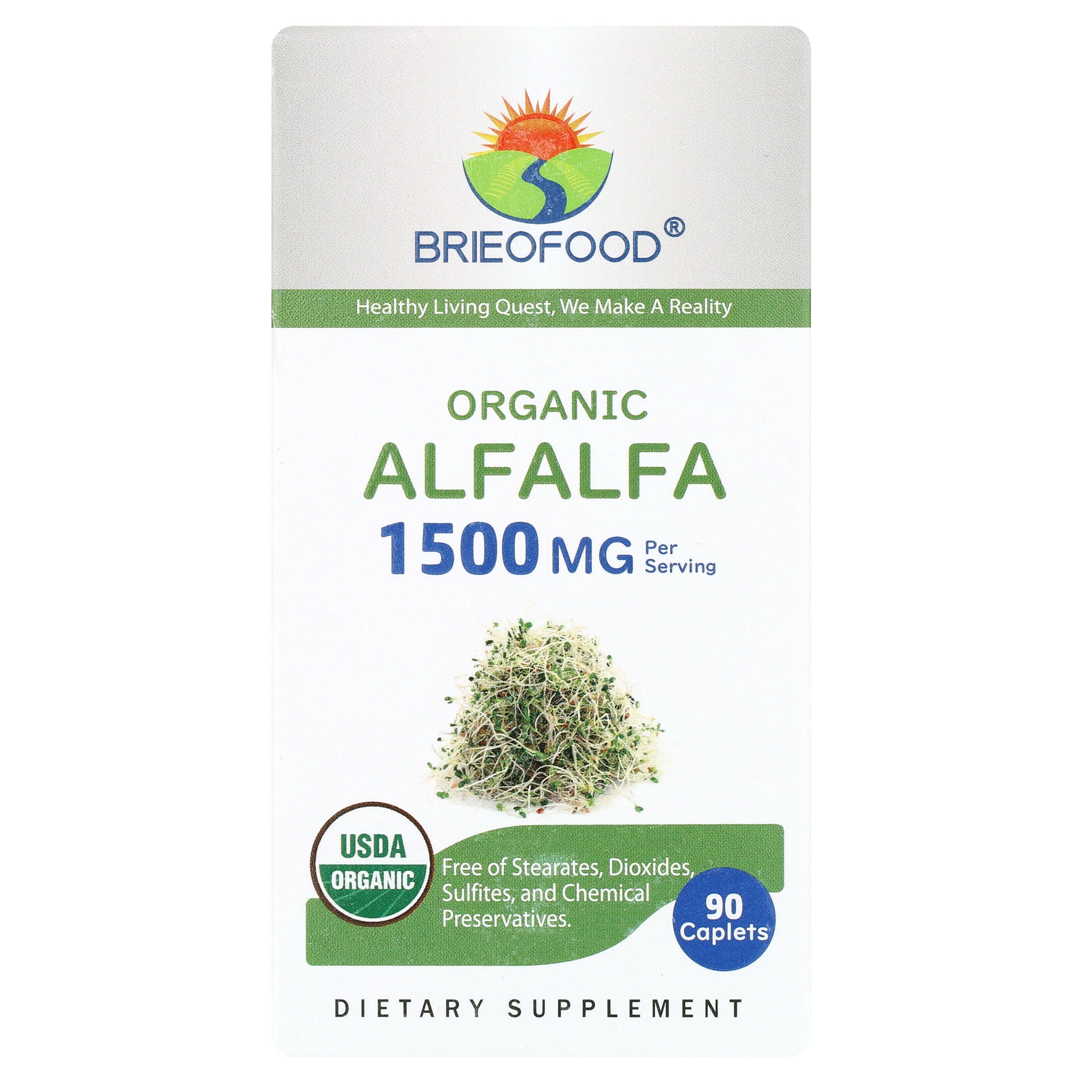 Brieofood Organic Alfalfa Supplements, 1500mg, 45 Servings, 90 ...
