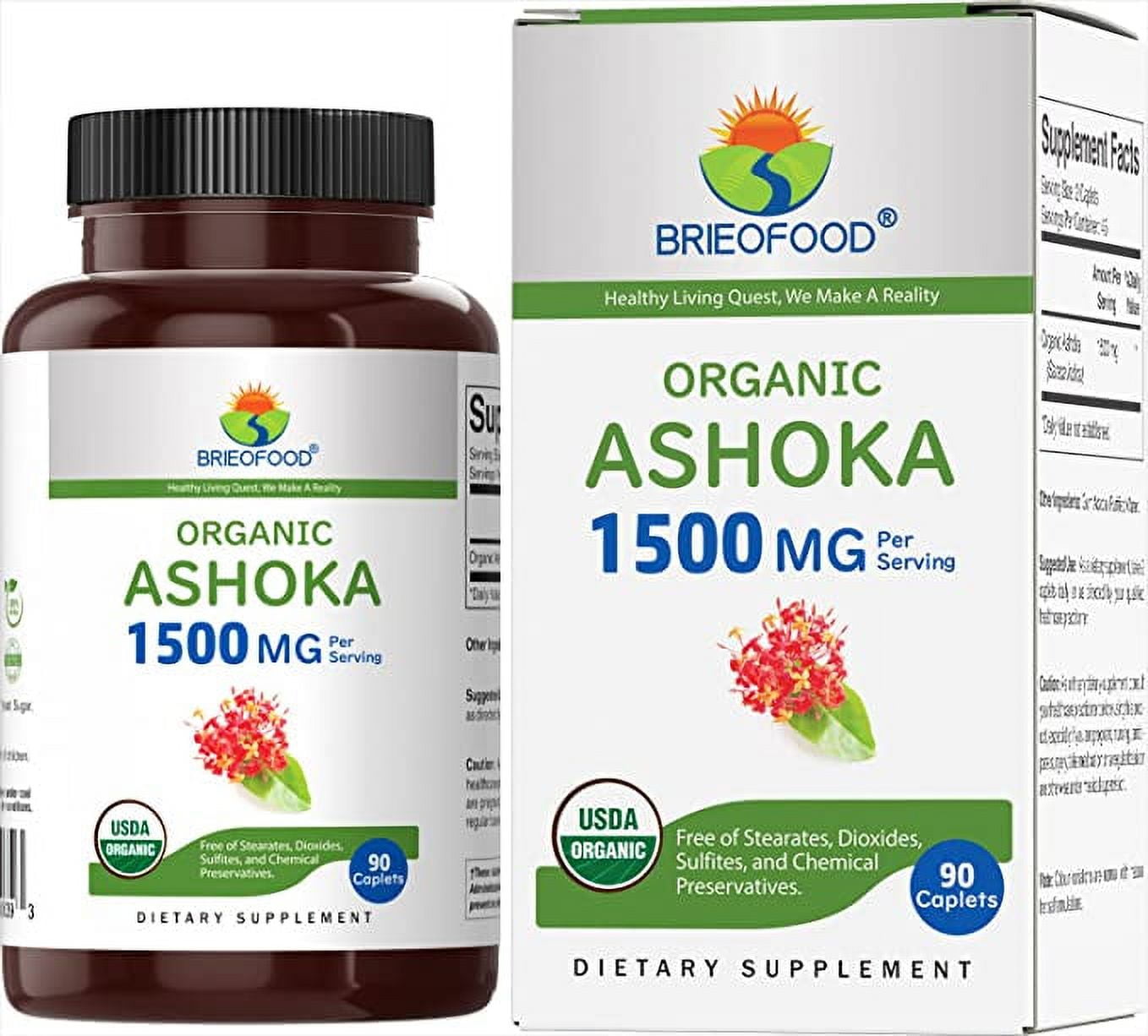 Brieofood Organic Ashoka 1500mg, 45 Servings, Vegetarian, Gluten Free ...