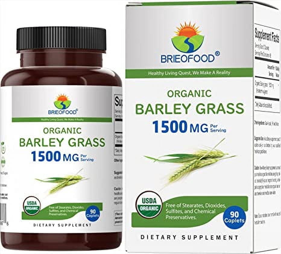 Brieofood Organic Barley Grass Supplement 1500mg, 45 Servings, Gluten ...