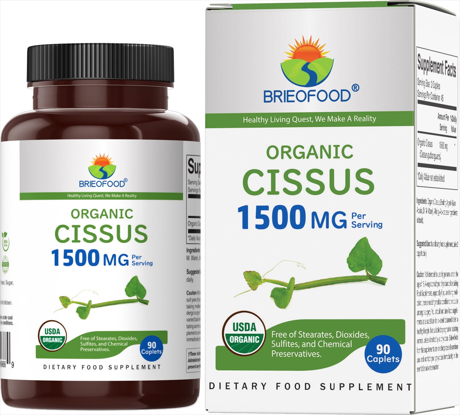 Brieofood Organic Cissus Quadrangularis 1500mg, 90 Vegetarian Tablets ...