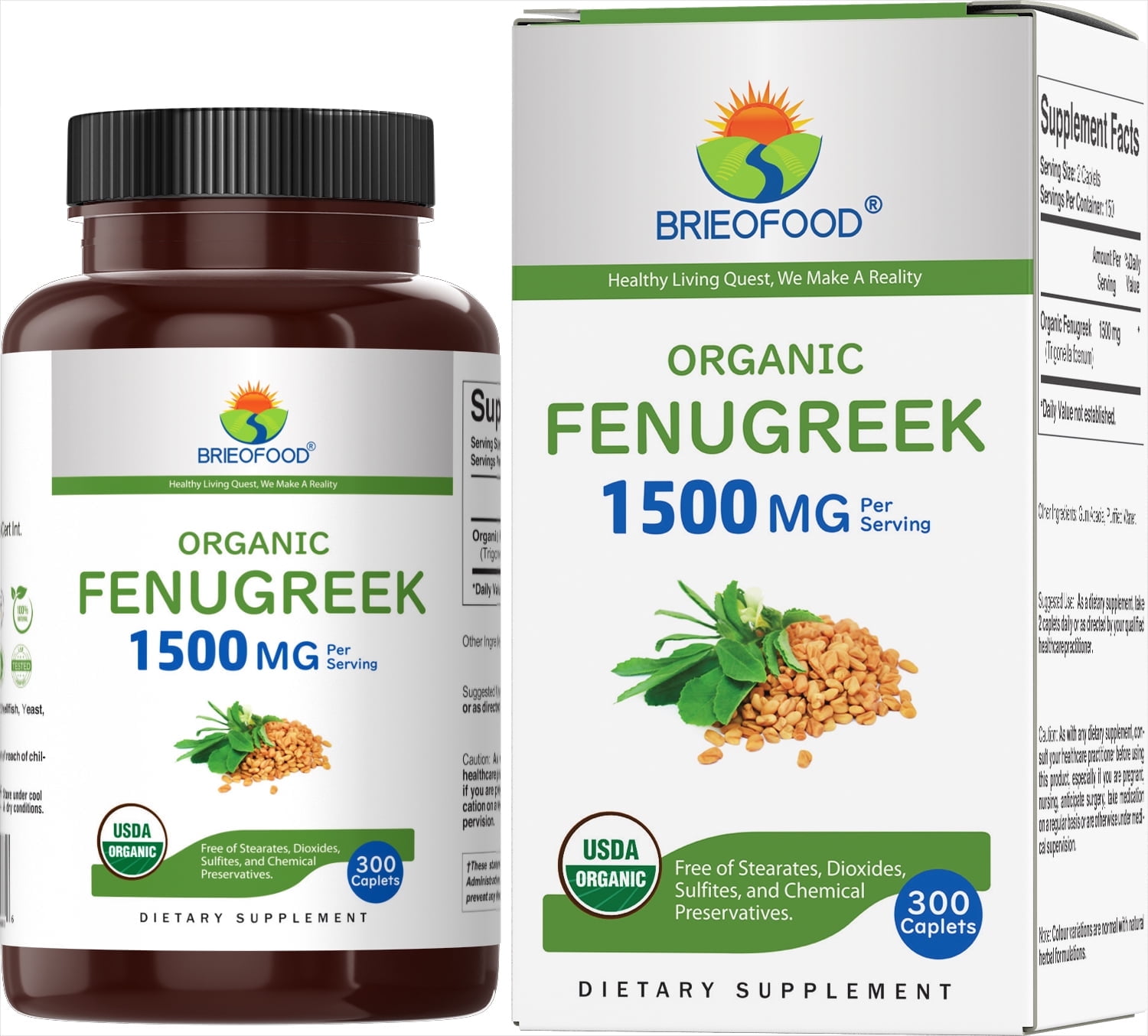 Brieofood Organic Fenugreek 1500mg, 150 Servings, Vegetarian, Gluten ...