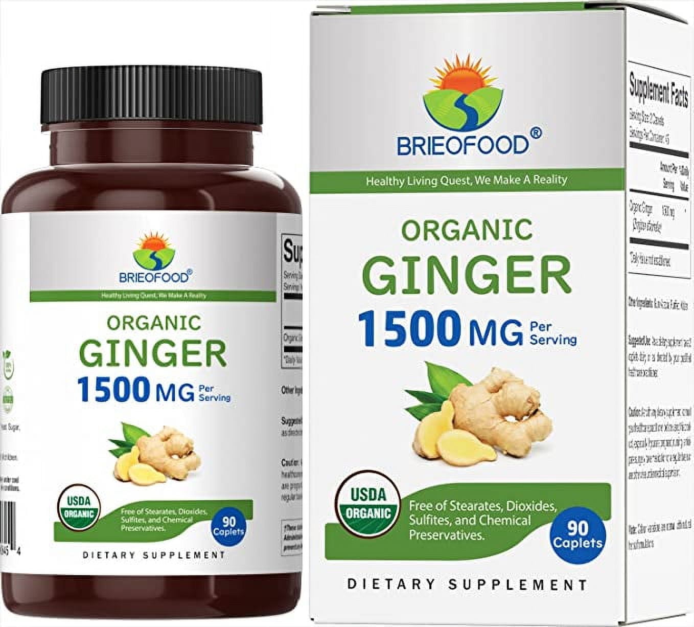 Brieofood Organic Ginger 1500mg Vegetarian Tablets - 45 Servings ...