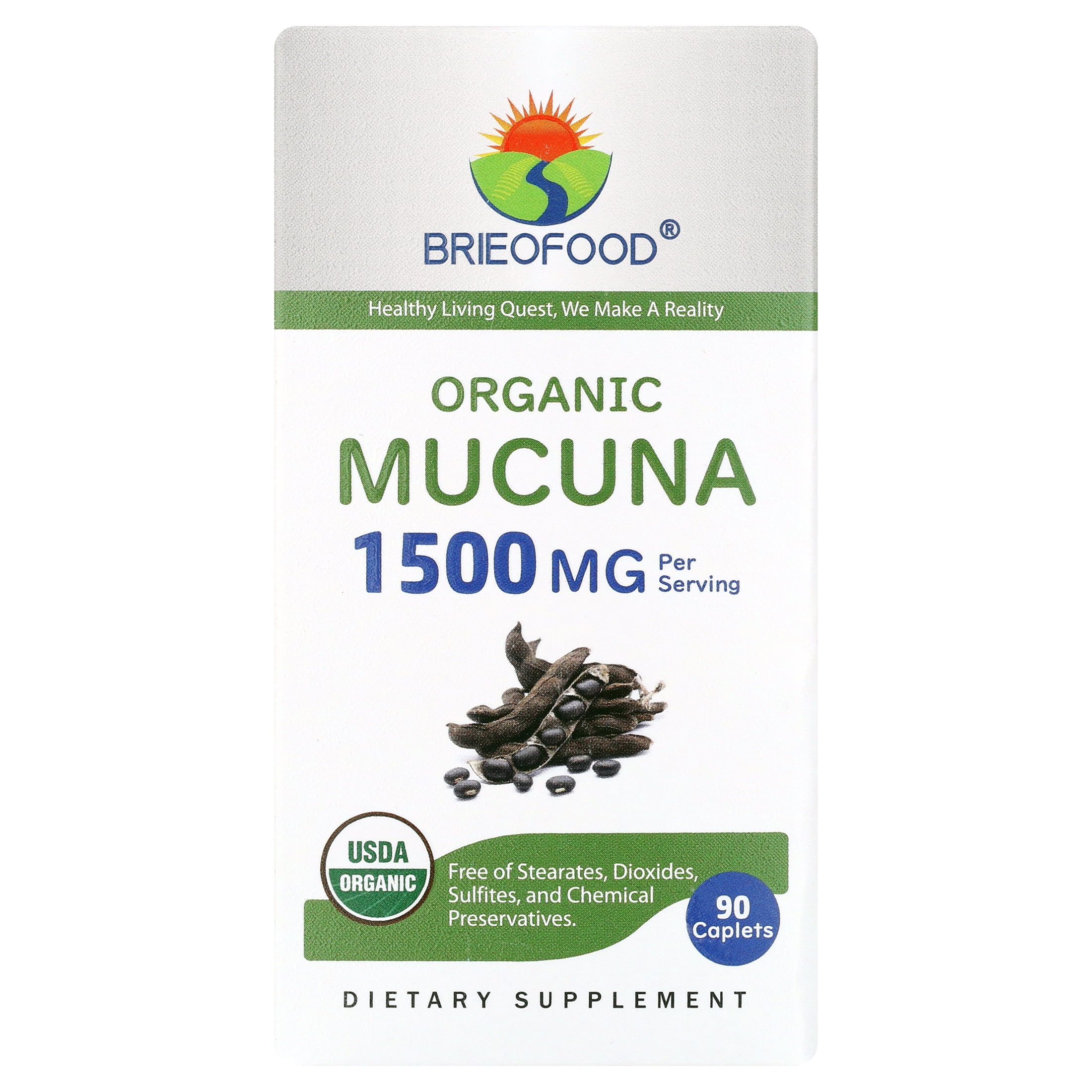 Brieofood Organic Mucuna 1500mg Vegetarian Tablets - 45 Servings ...