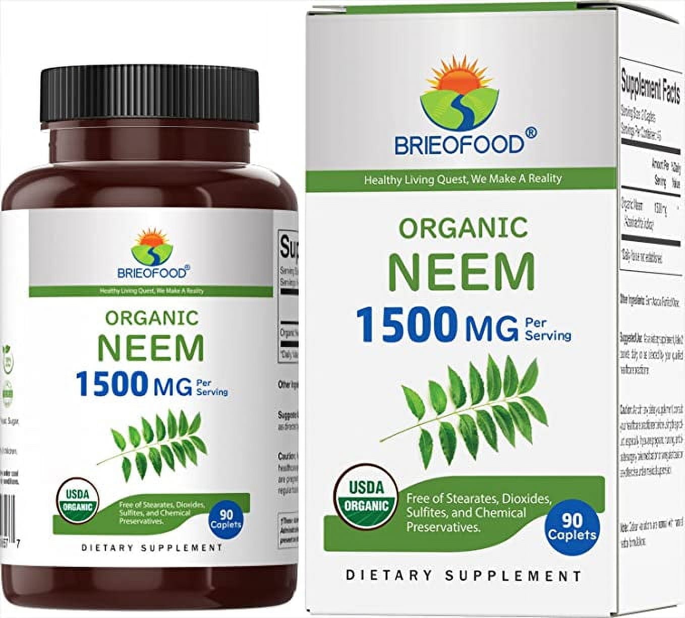 Brieofood Neem 1500mg 90 Vegetarian Tablets — Gluten-Free Supplement ...