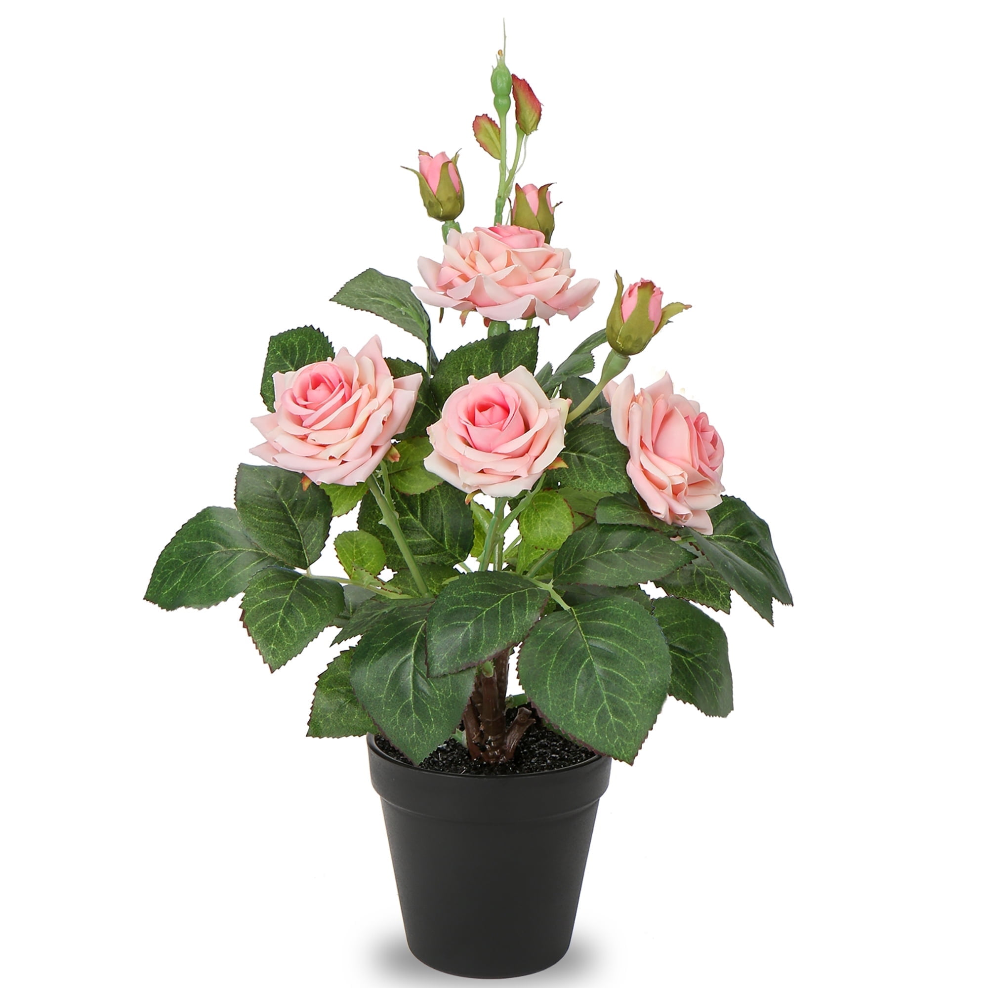 Briful 15" Pink Roses Artificial Flowers Potted Plant Faux Silk Flower ...