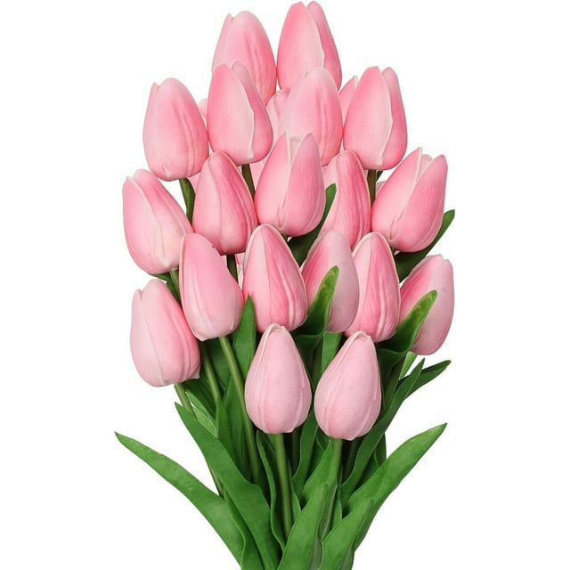 Briful 20Pcs Tulips Artificial Flowers 13.5" Fake Pink Tulips Faux ...