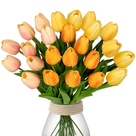 Briful 24Pcs Tulips Artificial Flowers 13.5" Faux Tulips Spring Fake ...