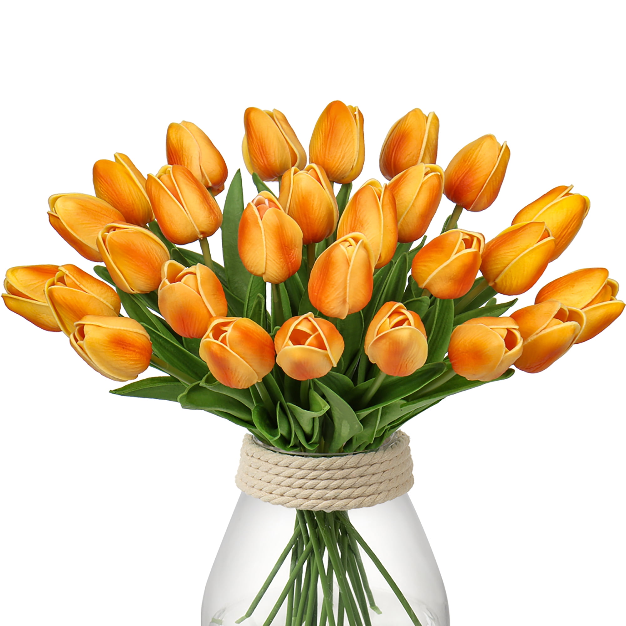 Briful 24Pcs Tulips Orange Artificial Flowers 13.5" Fake Tulips Spring ...