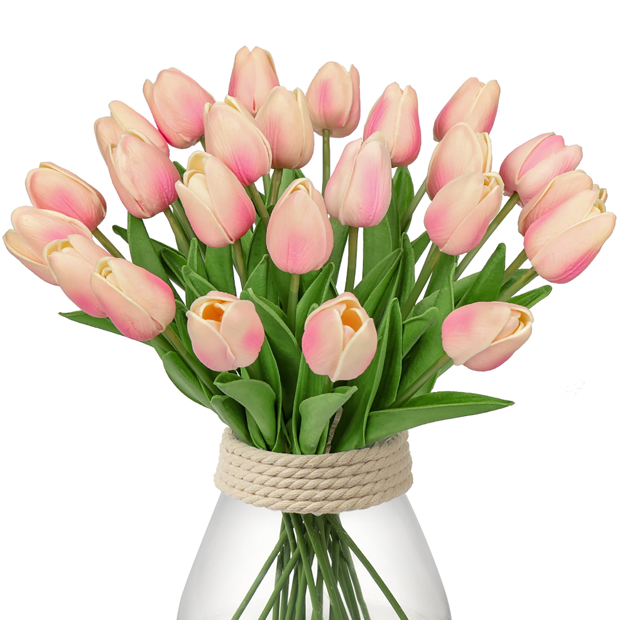 Briful 24Pcs Tulips Spring Artificial Flowers 13.5" Fake Pink Tulips ...