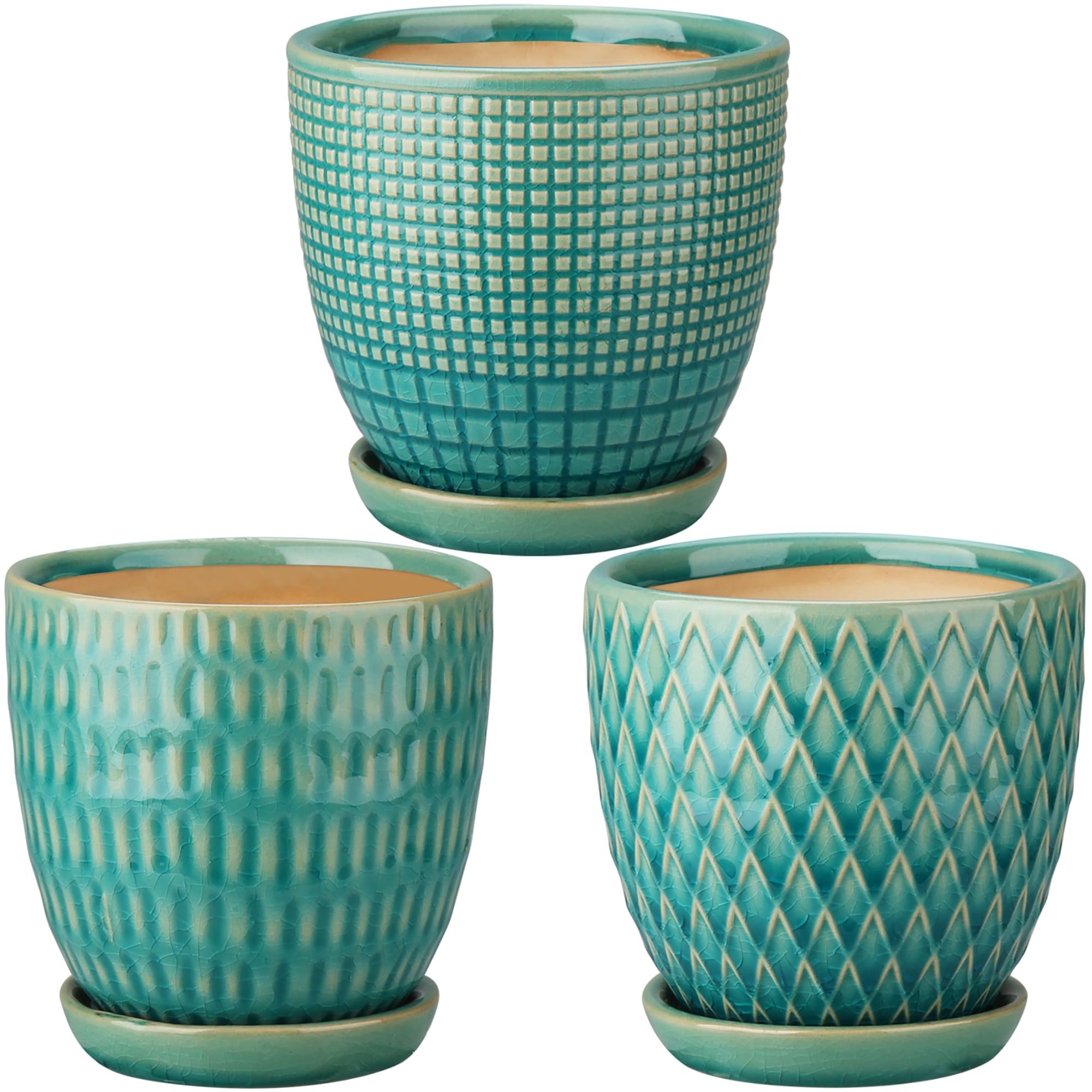 Briful 3 Pcs Ceramic Flower Planter Pots 4 inch with Drainage Hole and ...