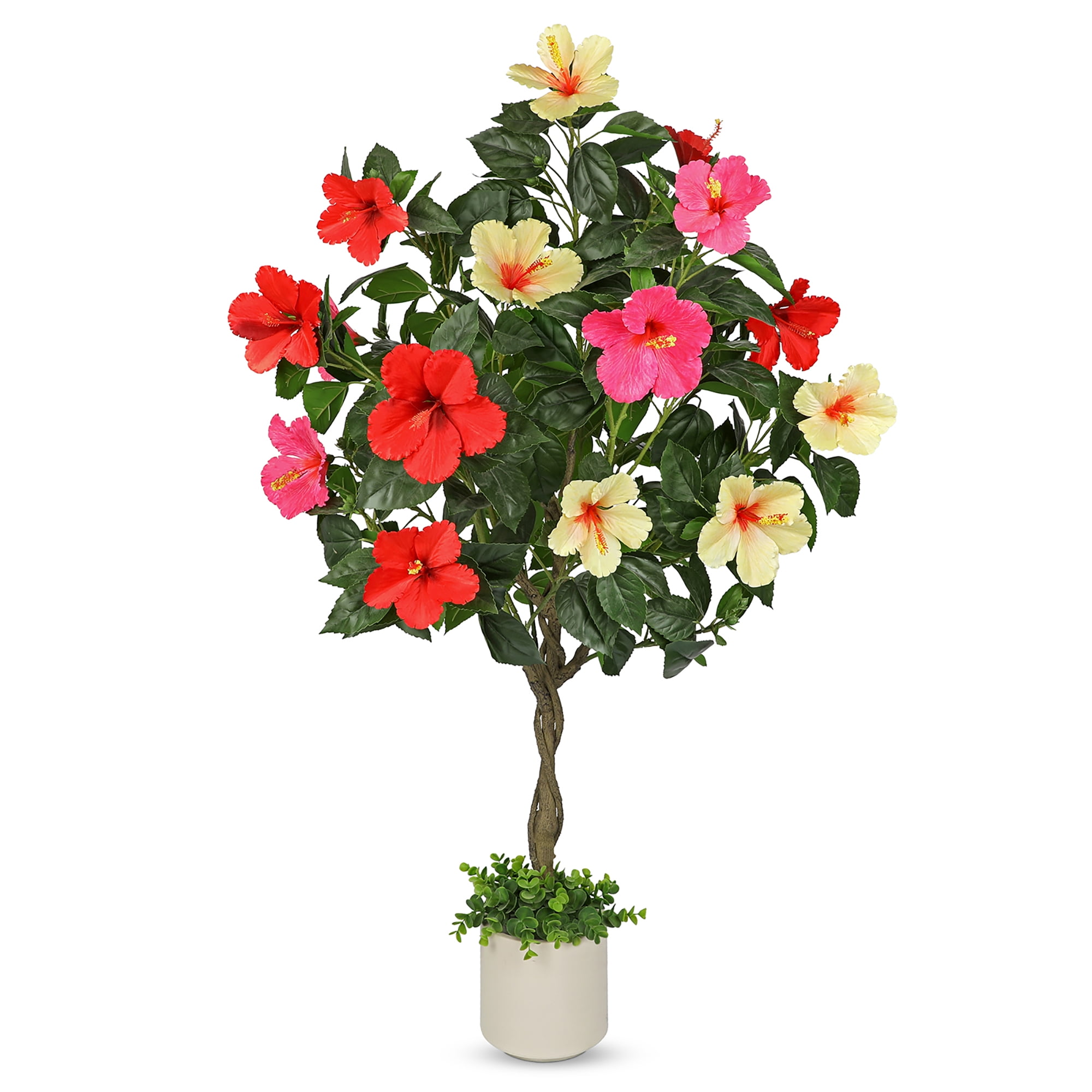 Briful 4ft Artificial Hibiscus Flowers Tree 3 Mixed Color Tropical ...