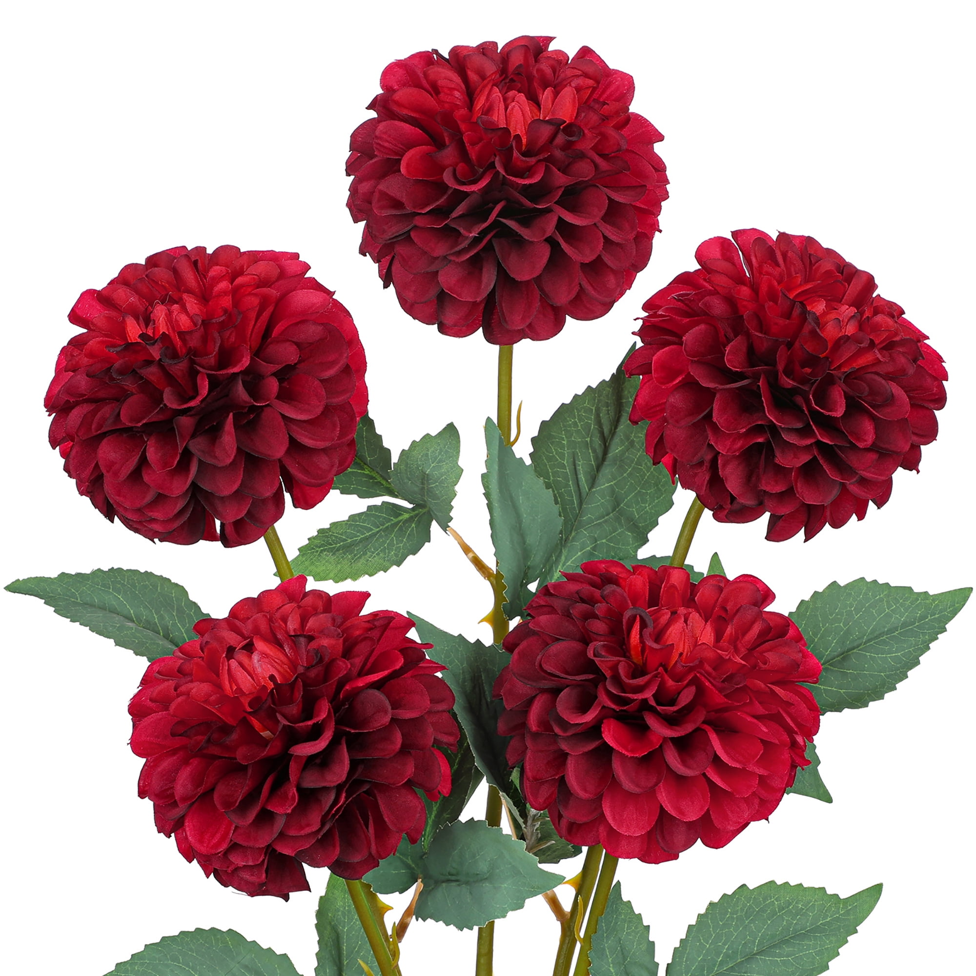 Briful 5Pcs Artificial Flowers Red Dahlia Fake Silk Ball Flowers with ...